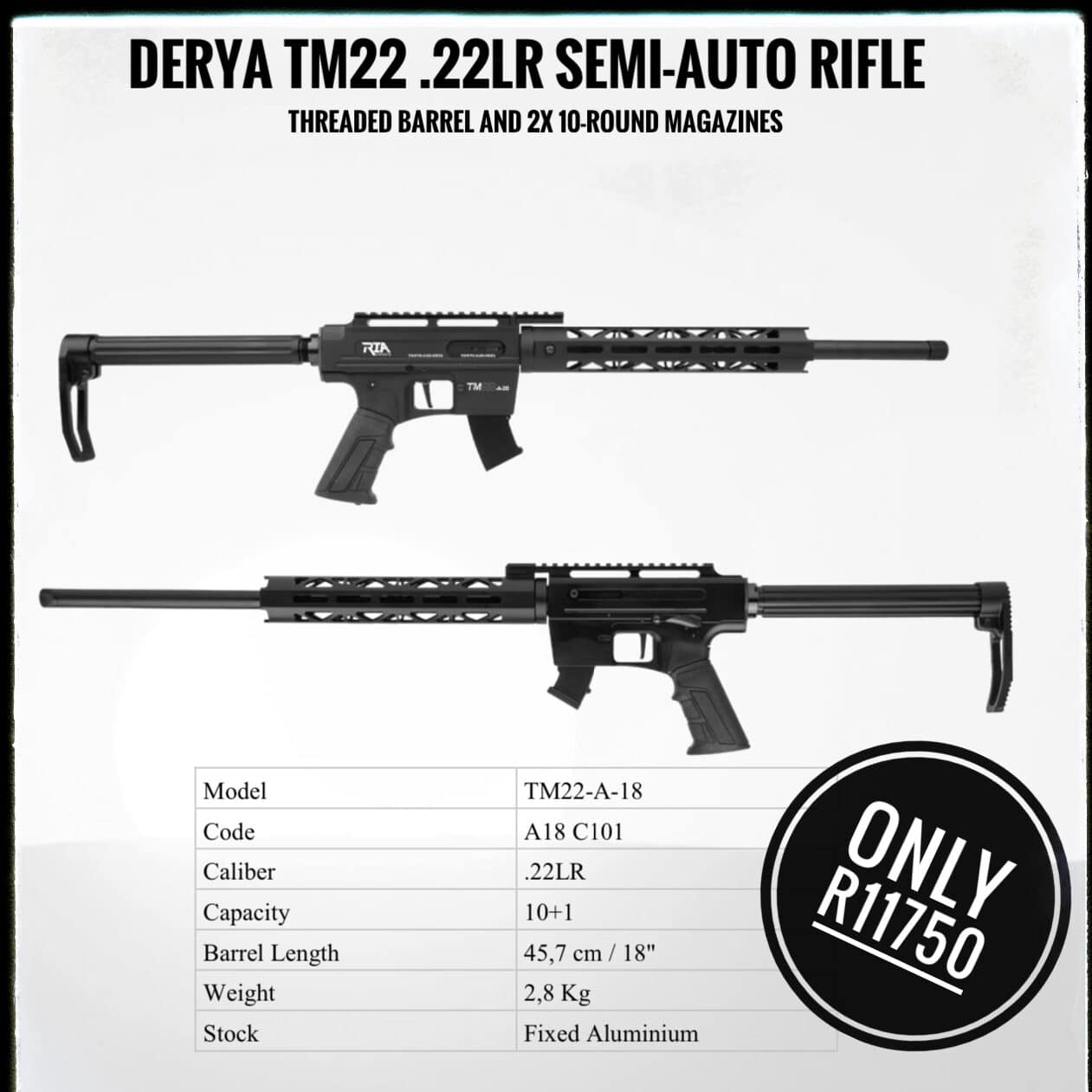Derya TM22 22lr semi-auto rifle Local pick-up only