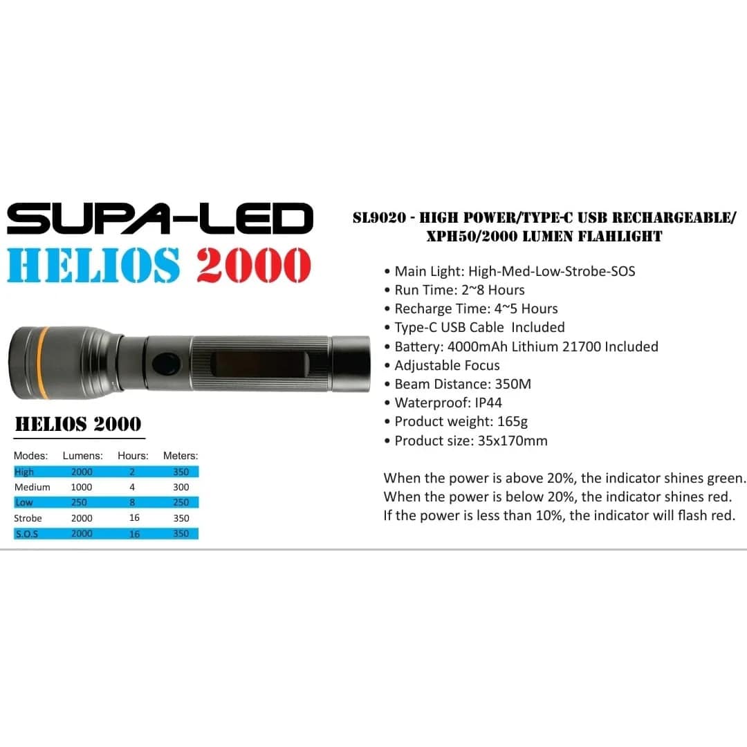 Supa LED Helios 2000lum Rechargeable Flashlight